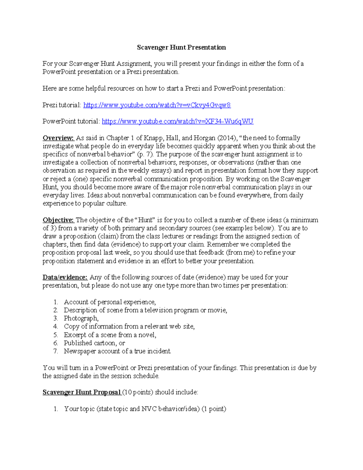 Scavenger Hunt Proposal & Presentation Overview & Rubric - Scavenger Hunt Presentation For your ...