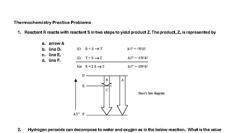 Thermochemistry Practice Problems (CHEM 101) and Solutions - Studocu