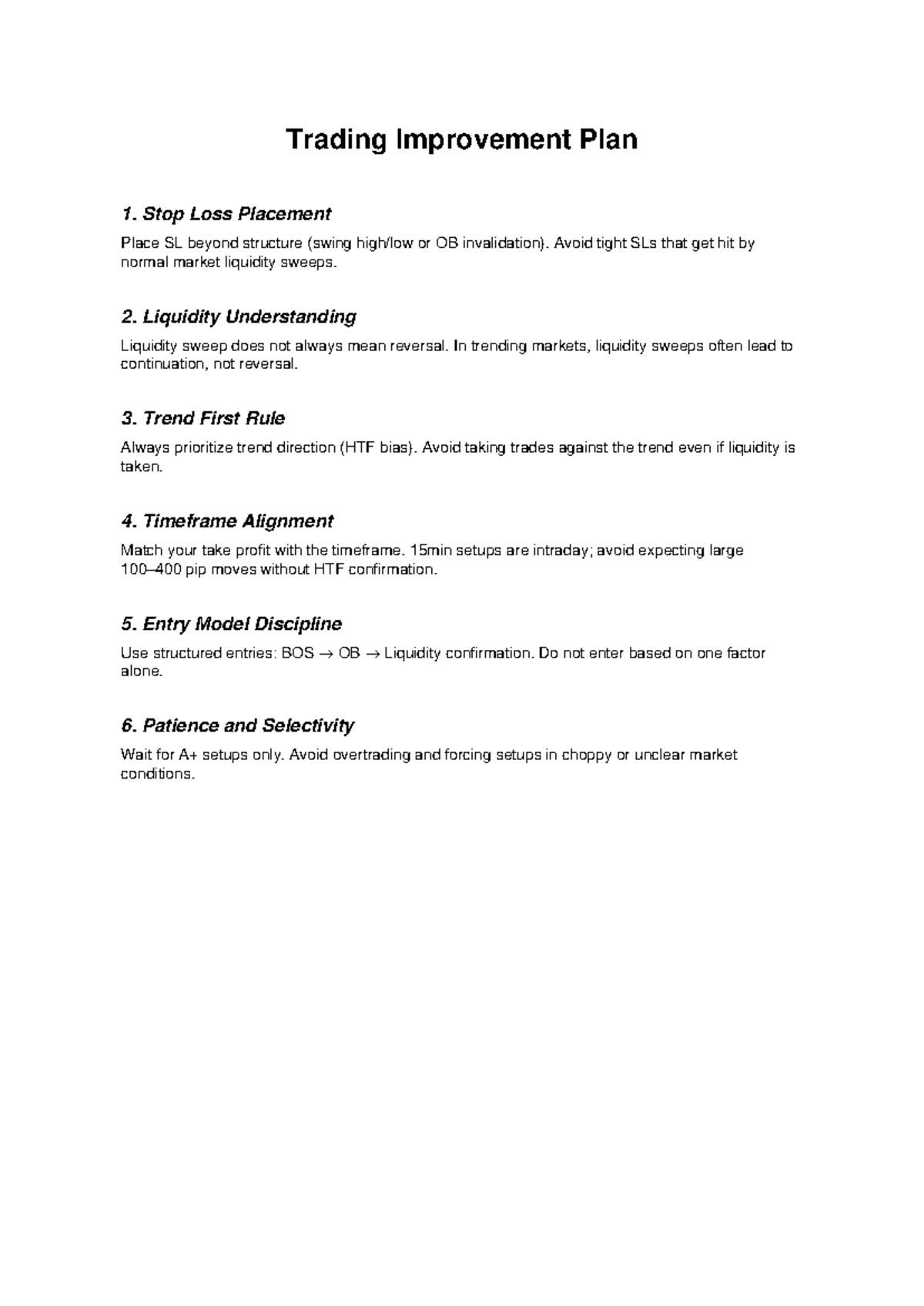 Trading Improvement Plan: Strategies for Enhanced Performance - Studocu