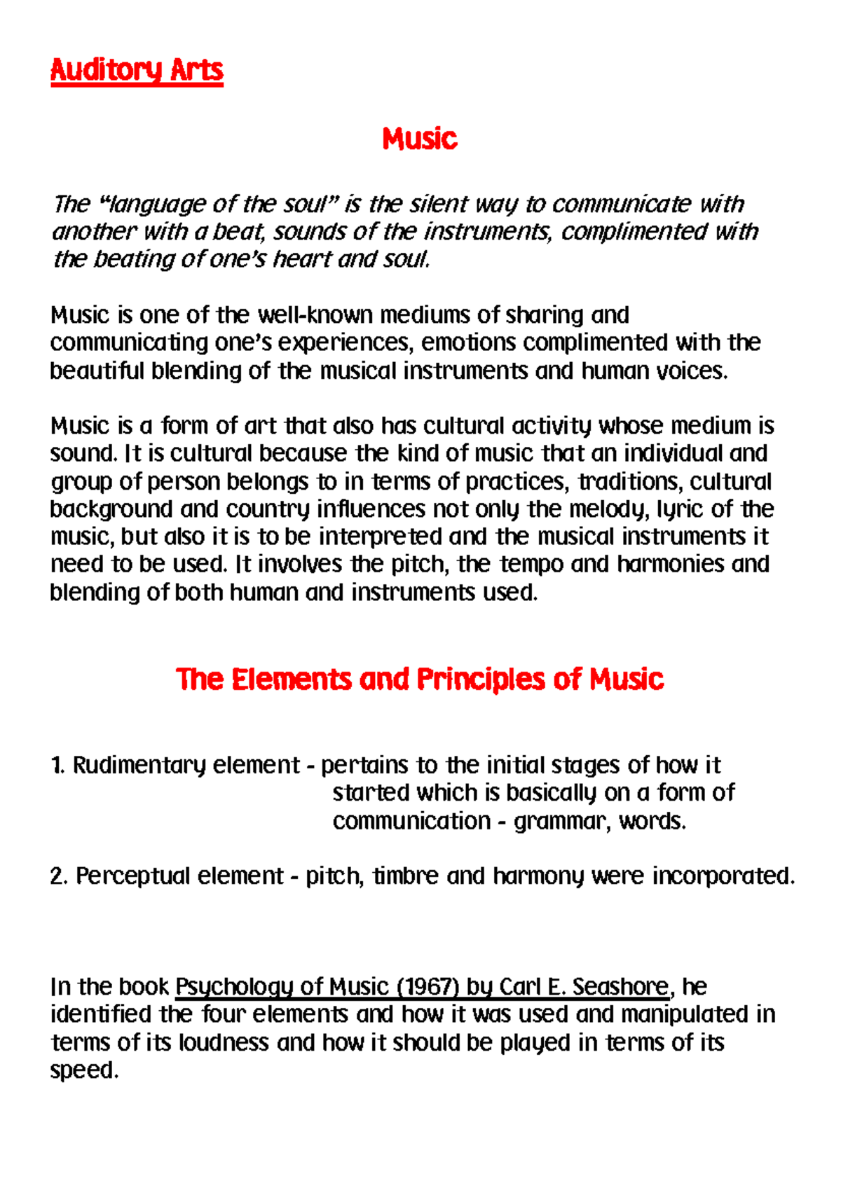 Auditory Arts: Understanding Music Elements and Principles - Studocu