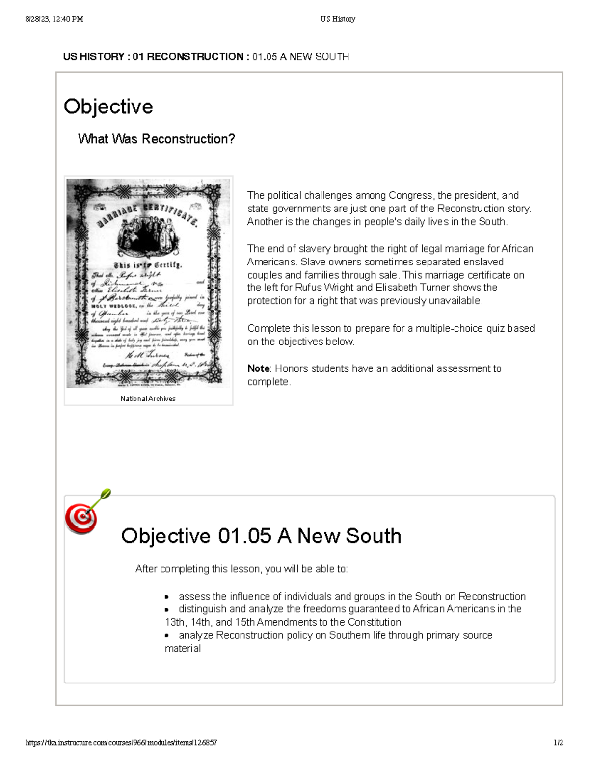 US History 01: Reconstruction - Lesson on A New South - Studocu