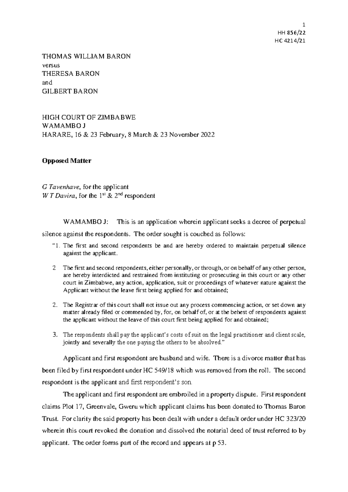 Case Study: Baron v Baron & Another (HC 2022) - Perpetual Silence ...