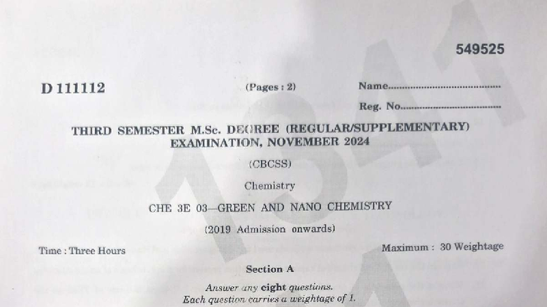 CHE 3E Aﬁ Third Semester M.Sc. Exam: Green & Nano Chemistry Notes - Studocu