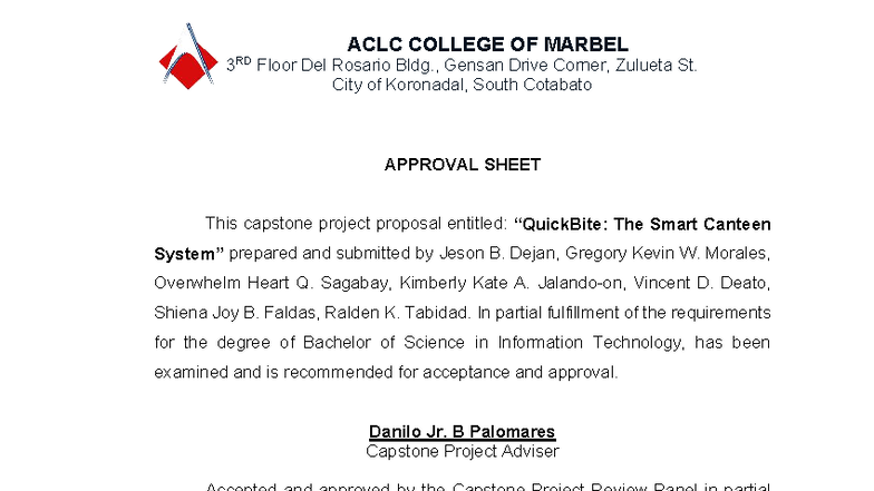 Capstone Project Proposal Approval Sheet - BSIT Group 4 - Studocu