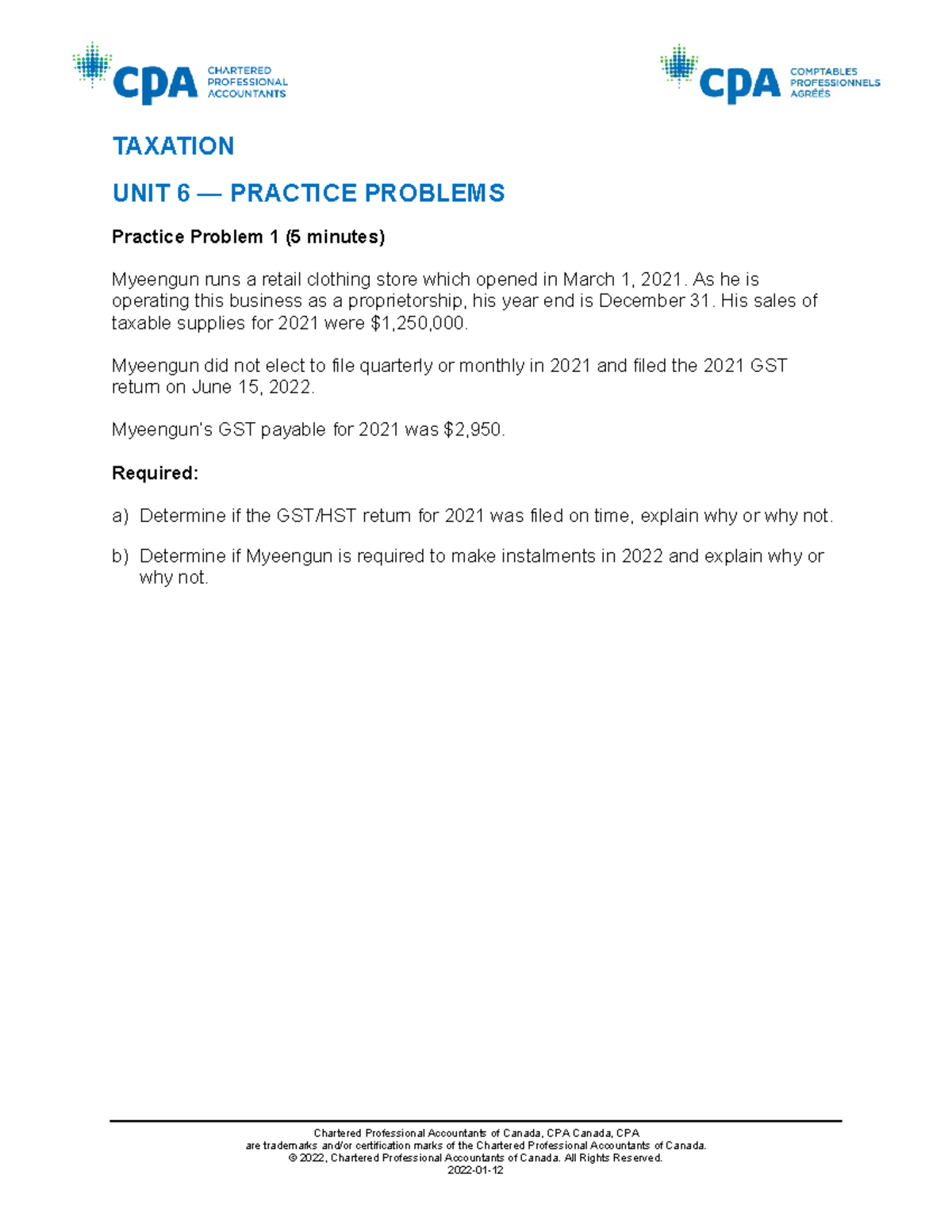 TAX-2202E-PP06 - taxation practice problems - Chartered Professional ...