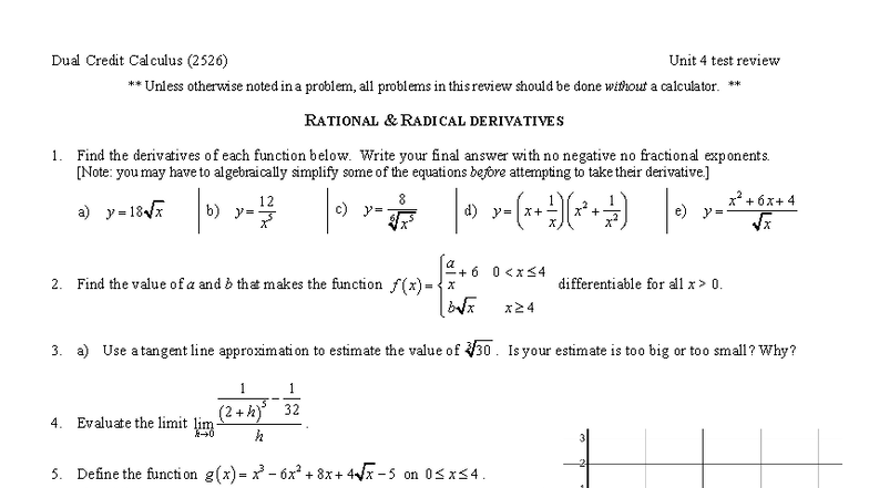 Dual Credit Calculus (2526) Unit 4 Test Review: Limits & Continuity ...