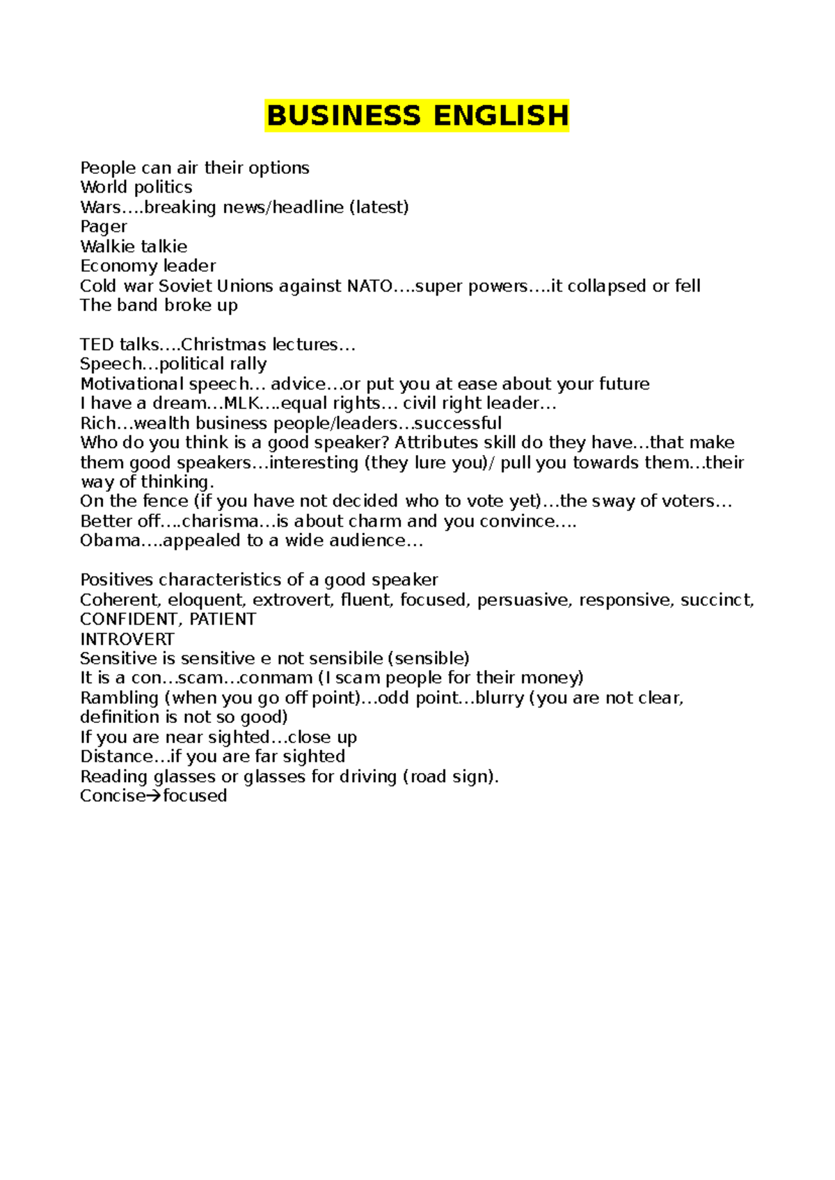 Business English - Key Topics and Objectives - Studocu