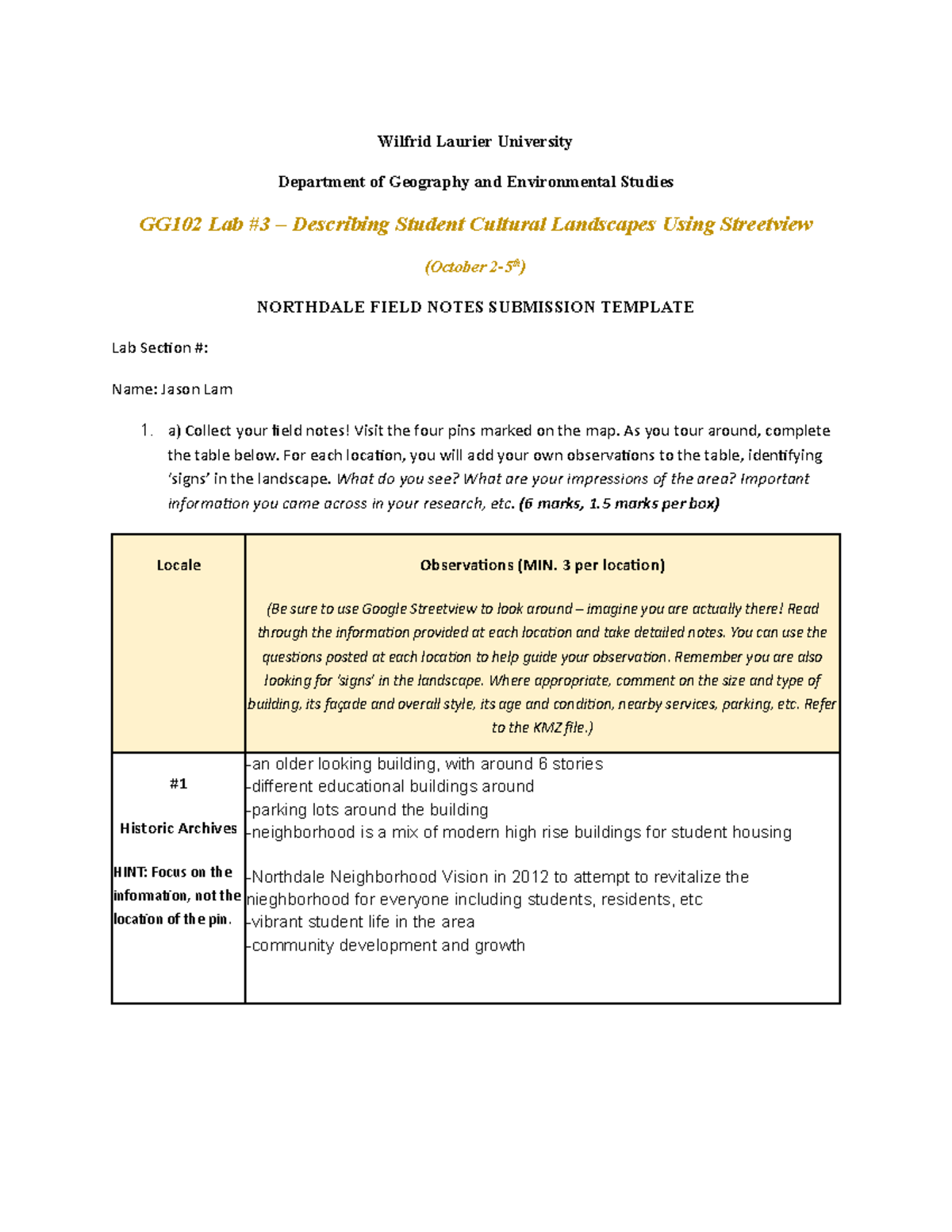 GG102 - Lab 3 - Lab 3 - Wilfrid Laurier University Department of ...