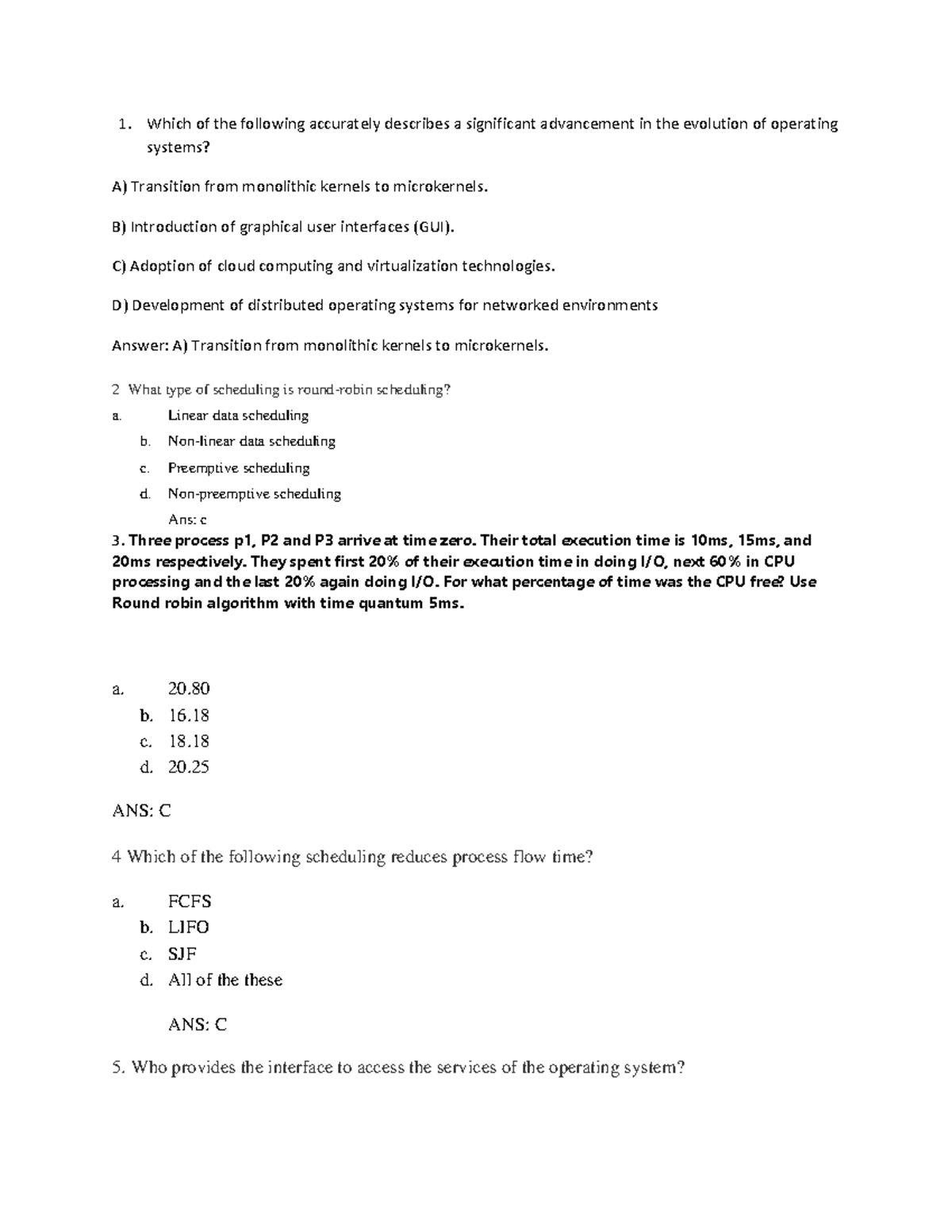 Operating Systems (OS) Practice Questions for Exam Preparation - Studocu