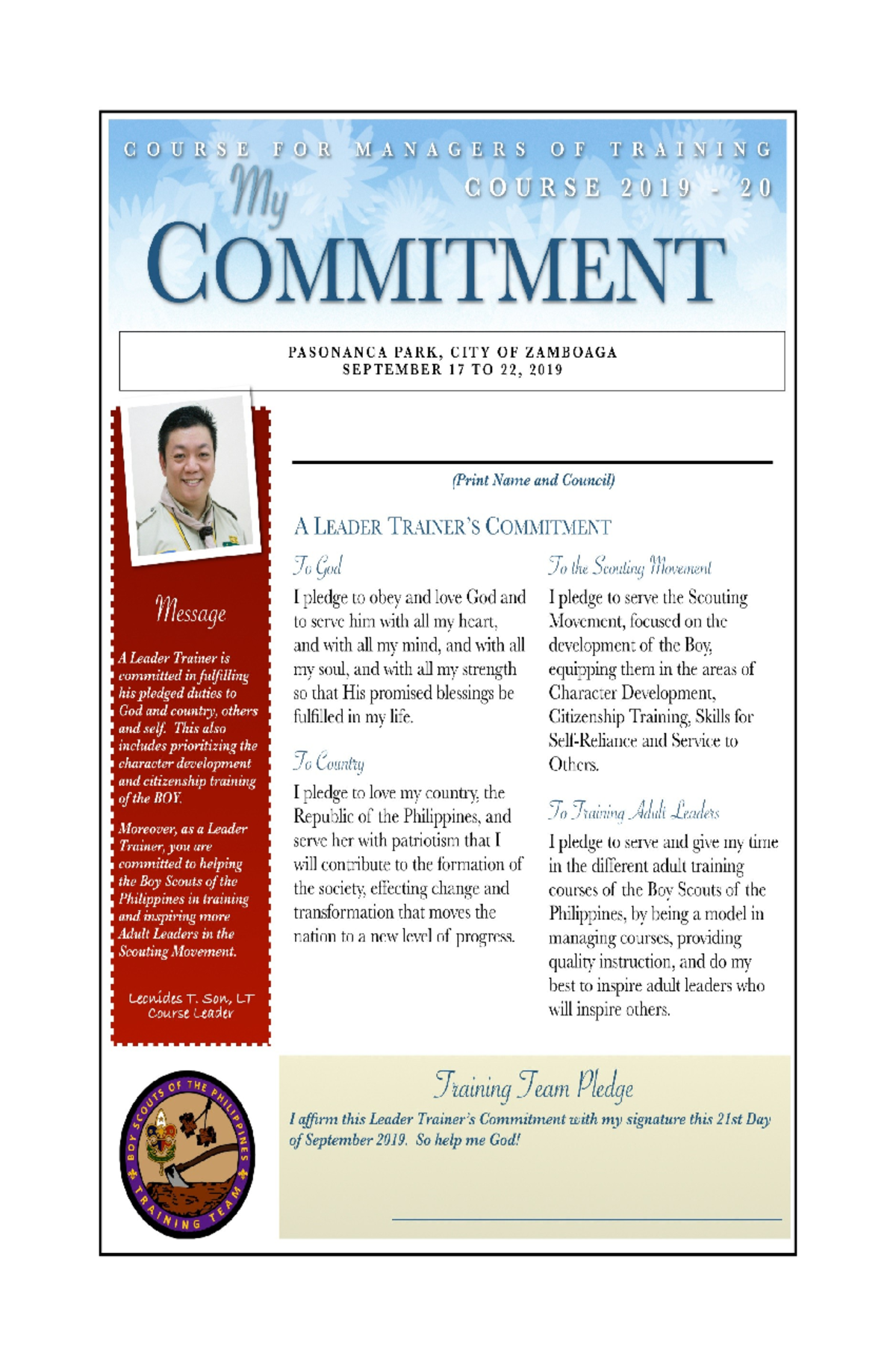 Commitment Certificate for Training Course 2019-20 - Studocu