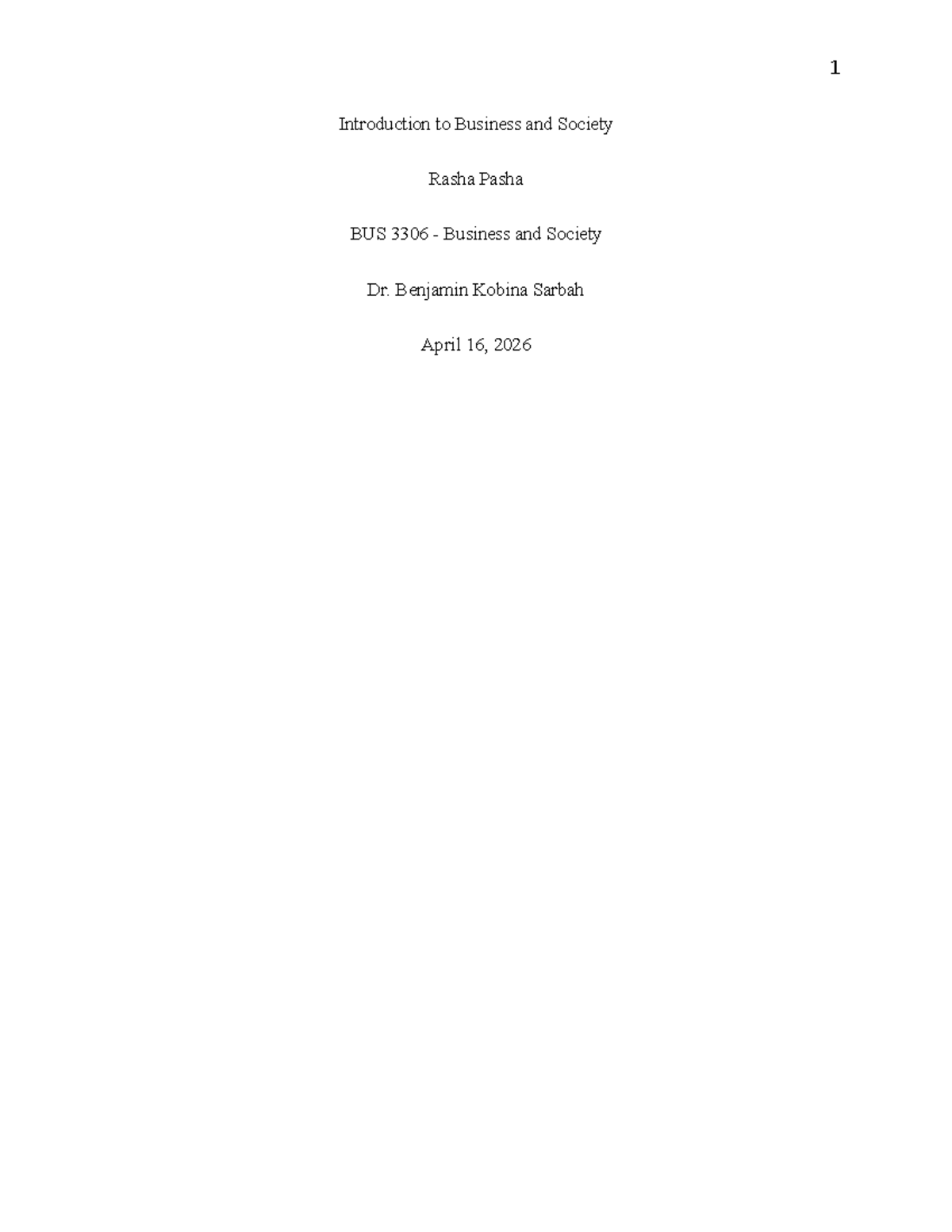 BUS 3306 Learning Journal Reflection on Business & Society - Studocu