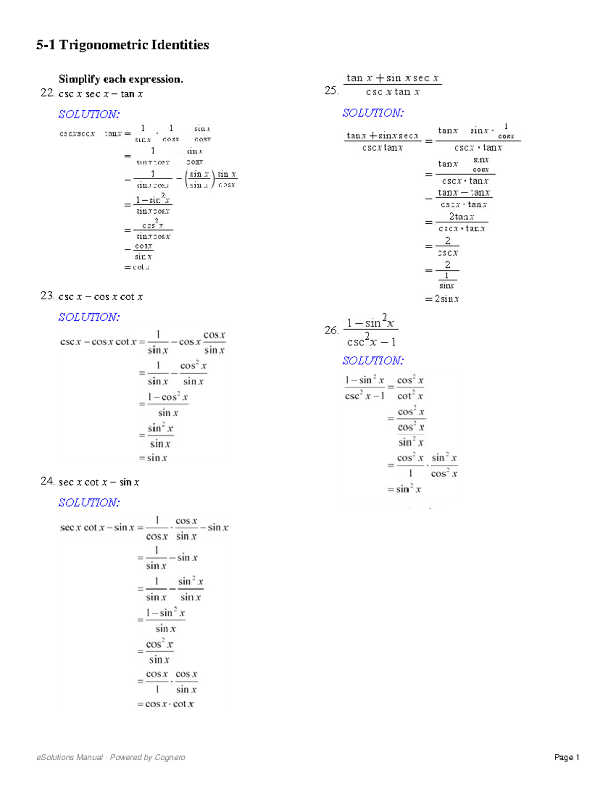 Trigonometric Simplifications & Solutions for Study Guide - Studocu