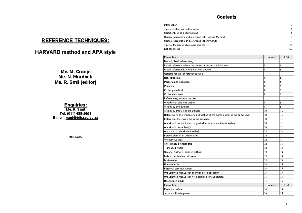 Reference Techniques: Harvard Method & APA Style Guide - Studocu