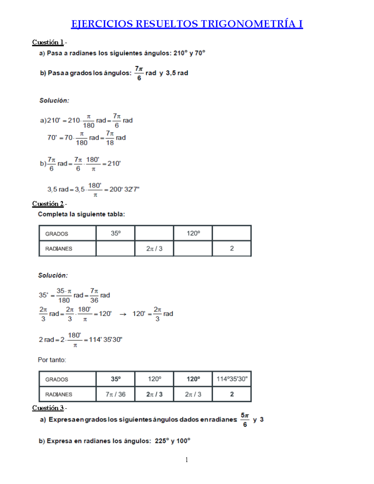 Ejercicios Resueltos para Trigonometría I: Práctica y Soluciones - Studocu