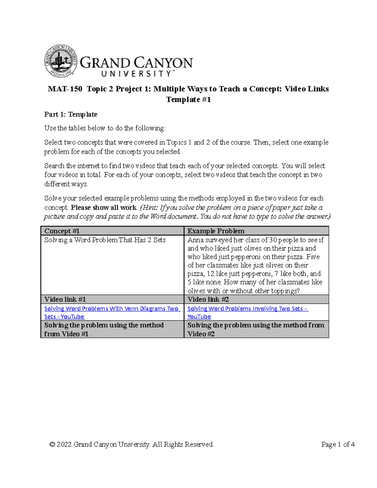 MAT-150-T2-Project 1: Teaching Concepts with Video Links Template - Studocu
