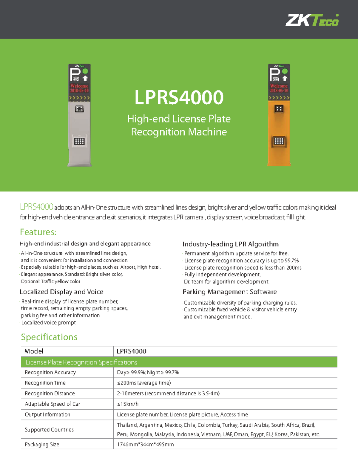 LPRS4000 License Plate Recognition System Data Sheet - Studocu