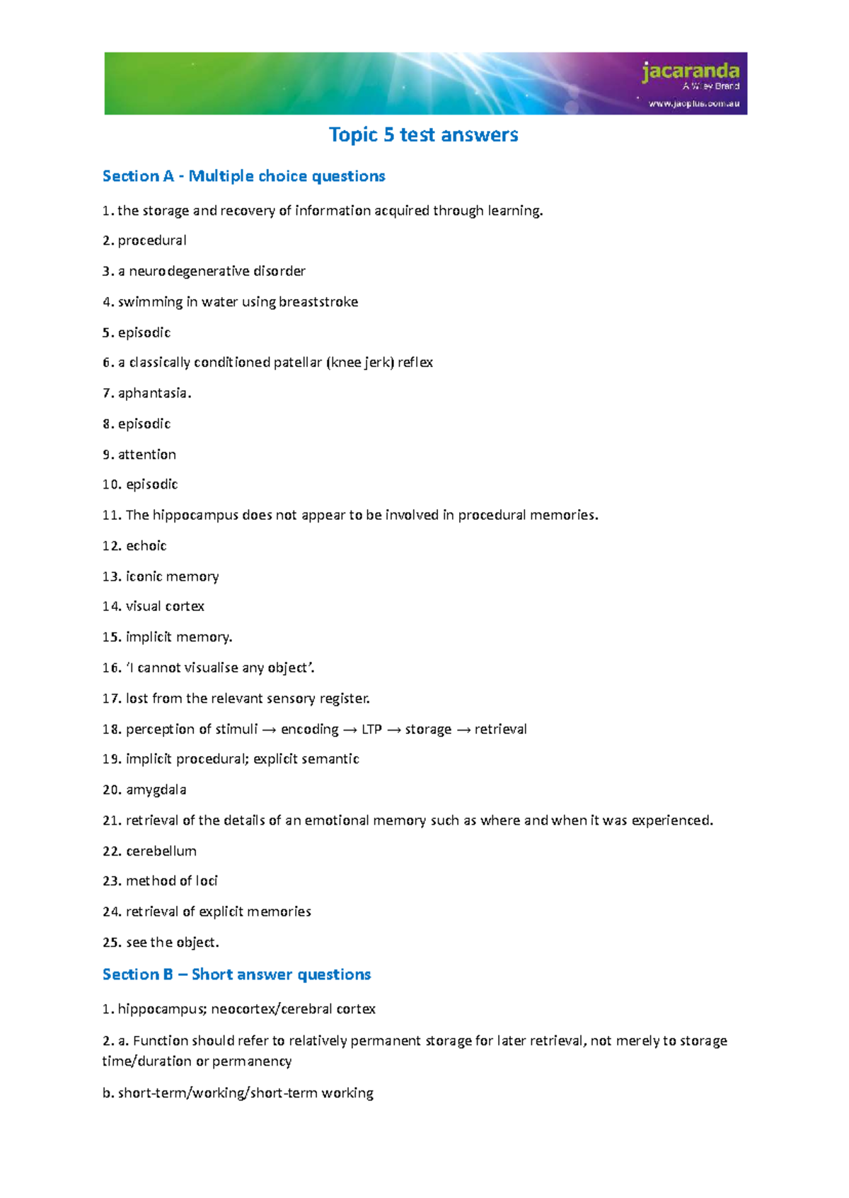 Topic 5 Test Answers: Memory Concepts & Techniques - Studocu