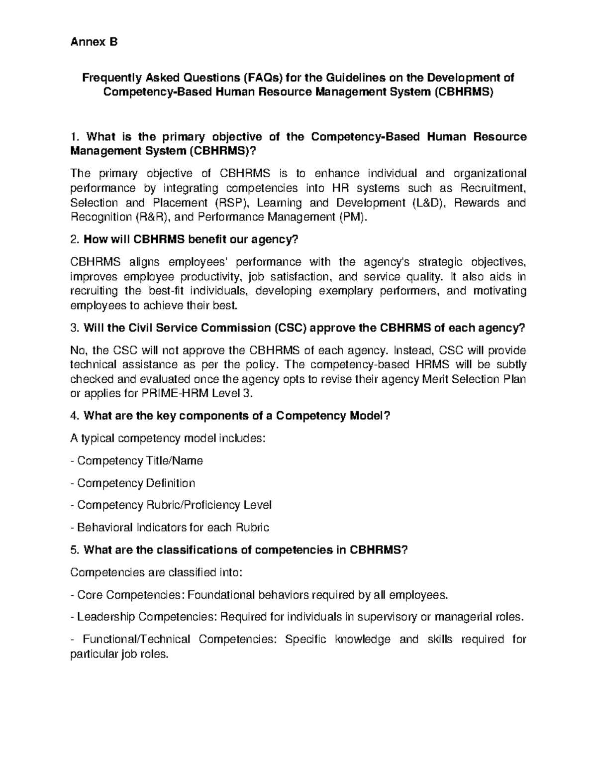 FAQs on CBHRMS Development Guidelines and Objectives - Studocu