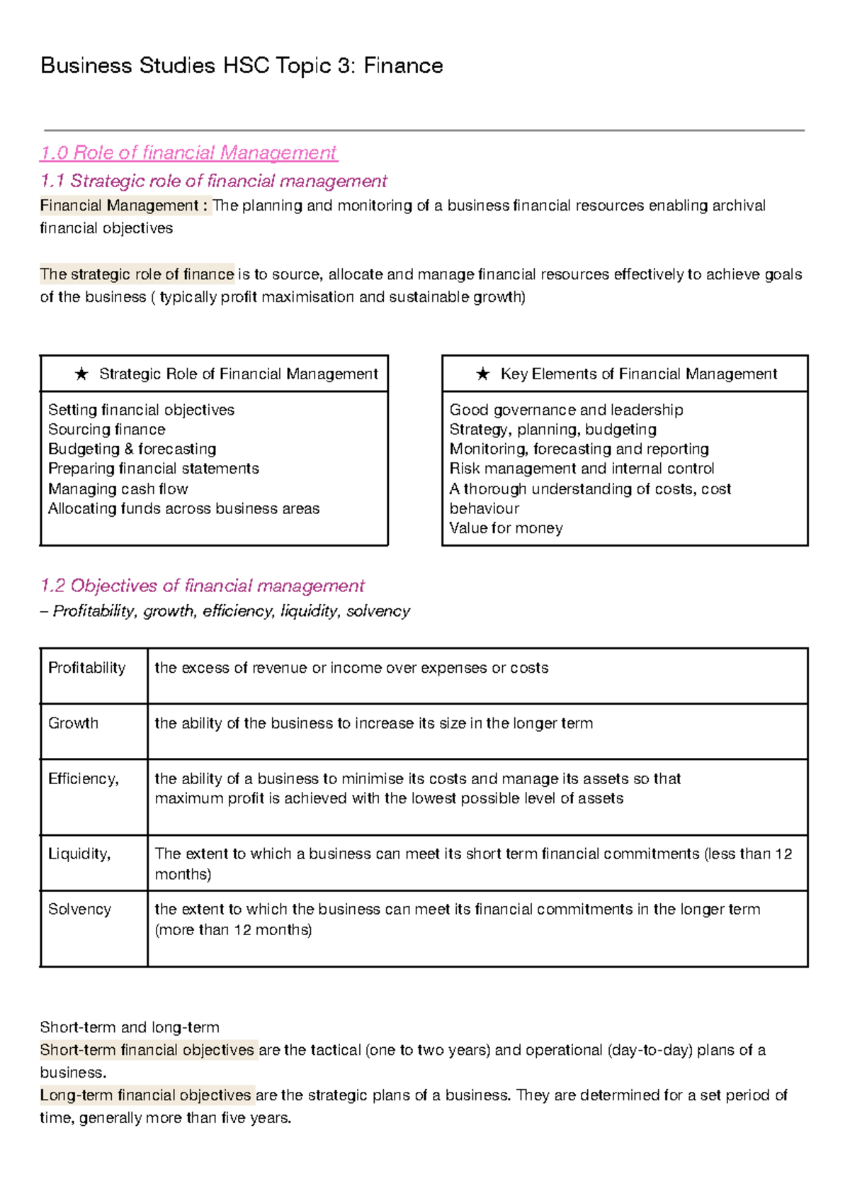 Business Studies HSC Topic 3: Finance - Strategic Role of Financial ...