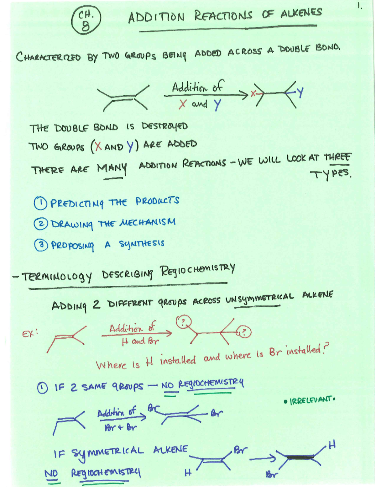 Ch 8 - Addition Reactions of Alkenes: Key Mechanisms & Stereochemistry ...