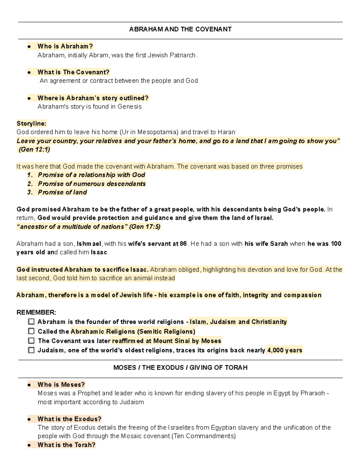 Judaism Revision Notes: Understanding Abraham, Moses, and the Covenant ...