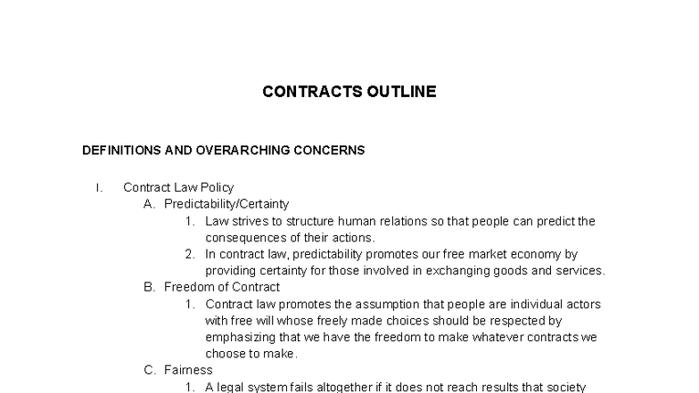 Contracts Outline: Key Definitions & Principles for Law 101 - Studocu