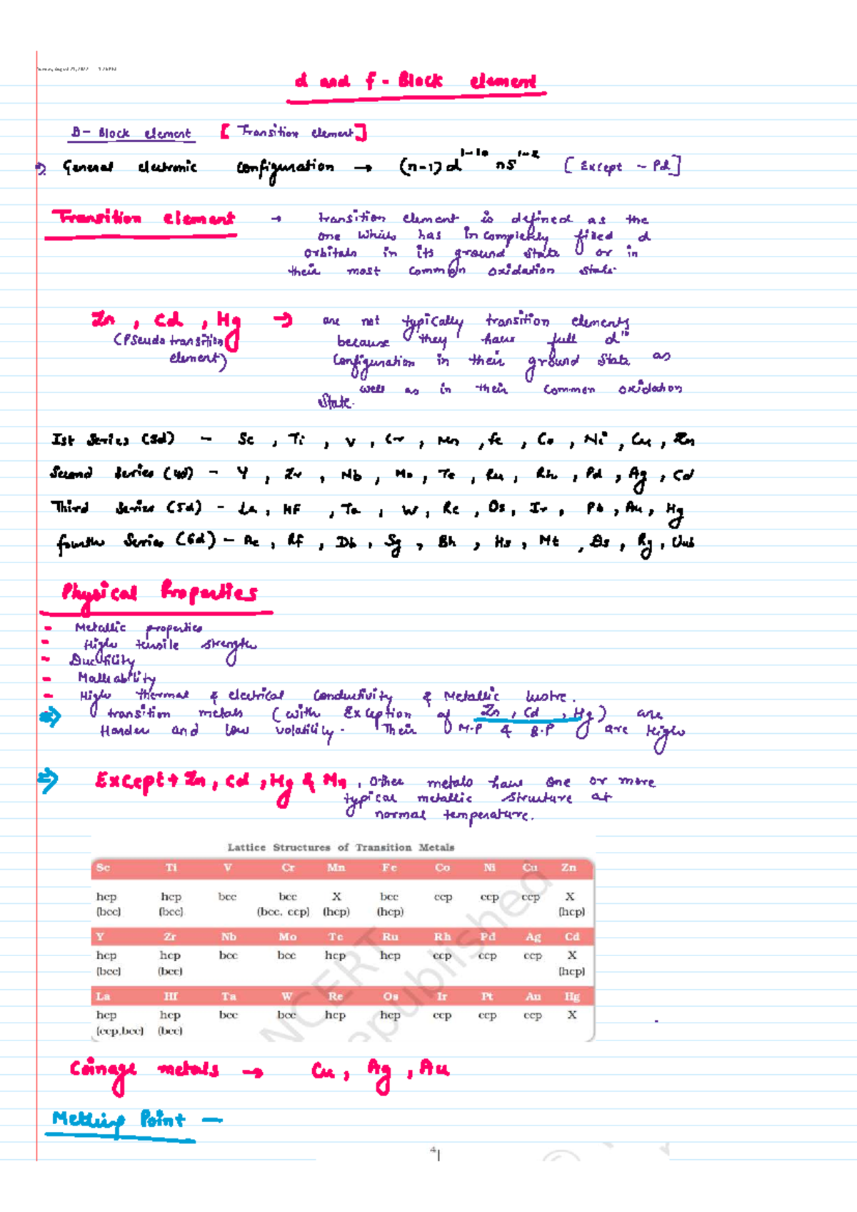D Block Elements: Properties and Trends in Transition Metals - Studocu