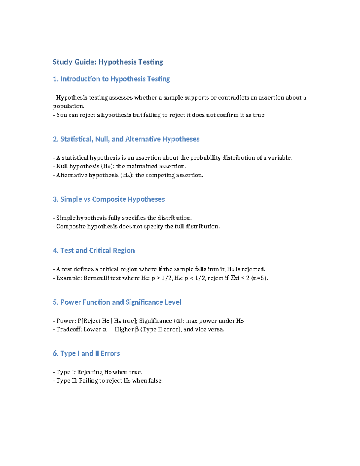 Hypothesis Testing Study Guide for Stats 101: Key Concepts and Errors ...