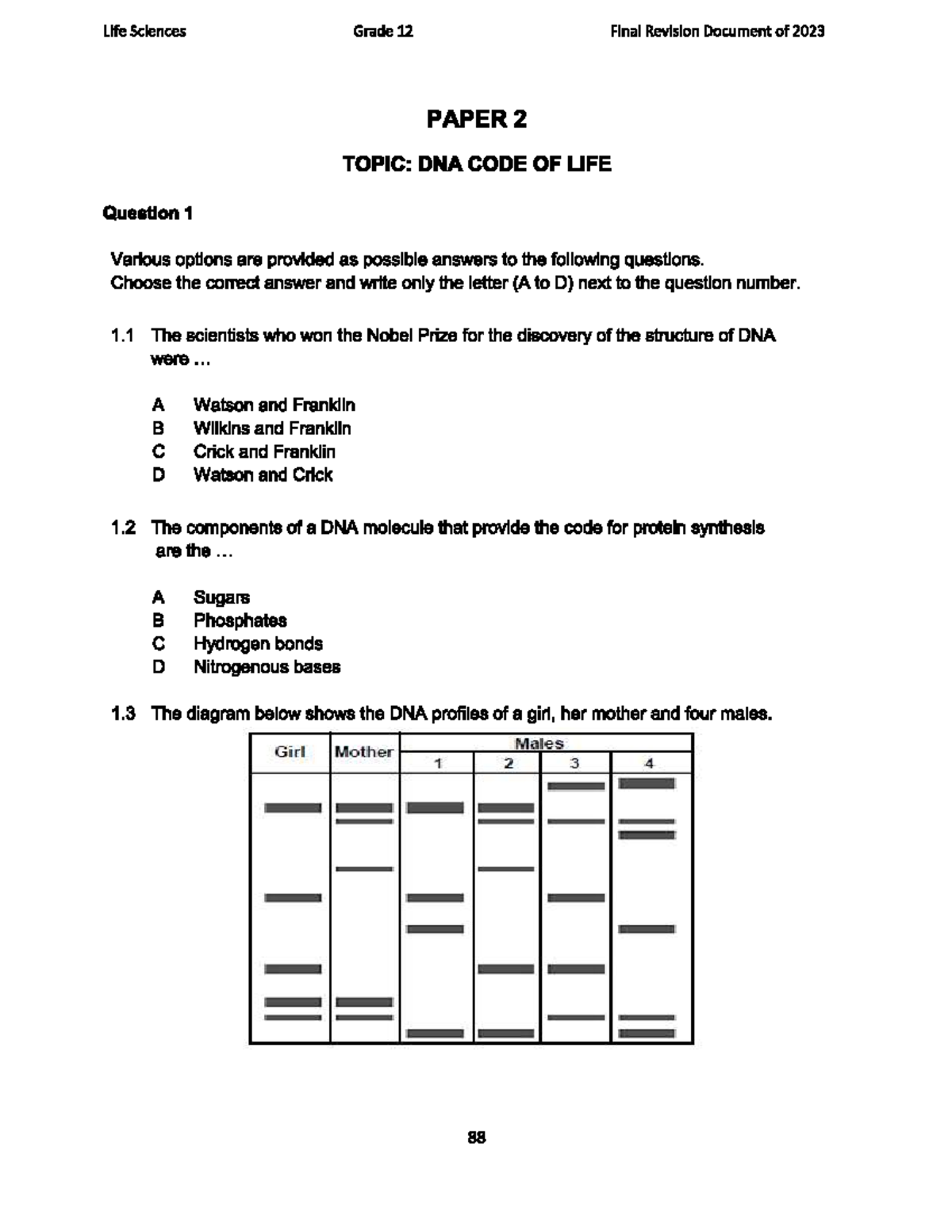 Life Sciences Grade 12 Final Revision: DNA Code of Life Activities ...