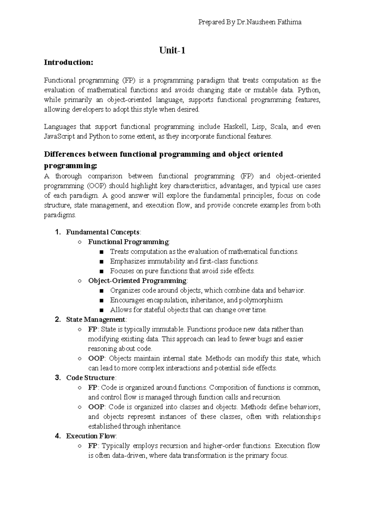 Functional Programming: Introduction to Unit 1 (CS101) - Studocu