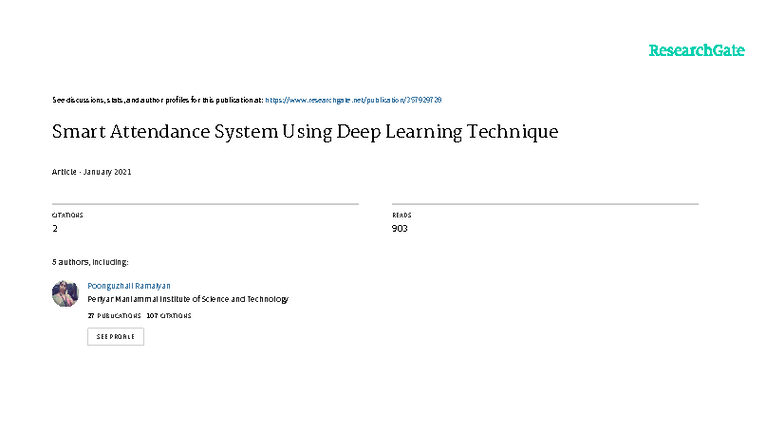 Smart Attendance System Using Deep Learning Techniques - Research Article - Studocu