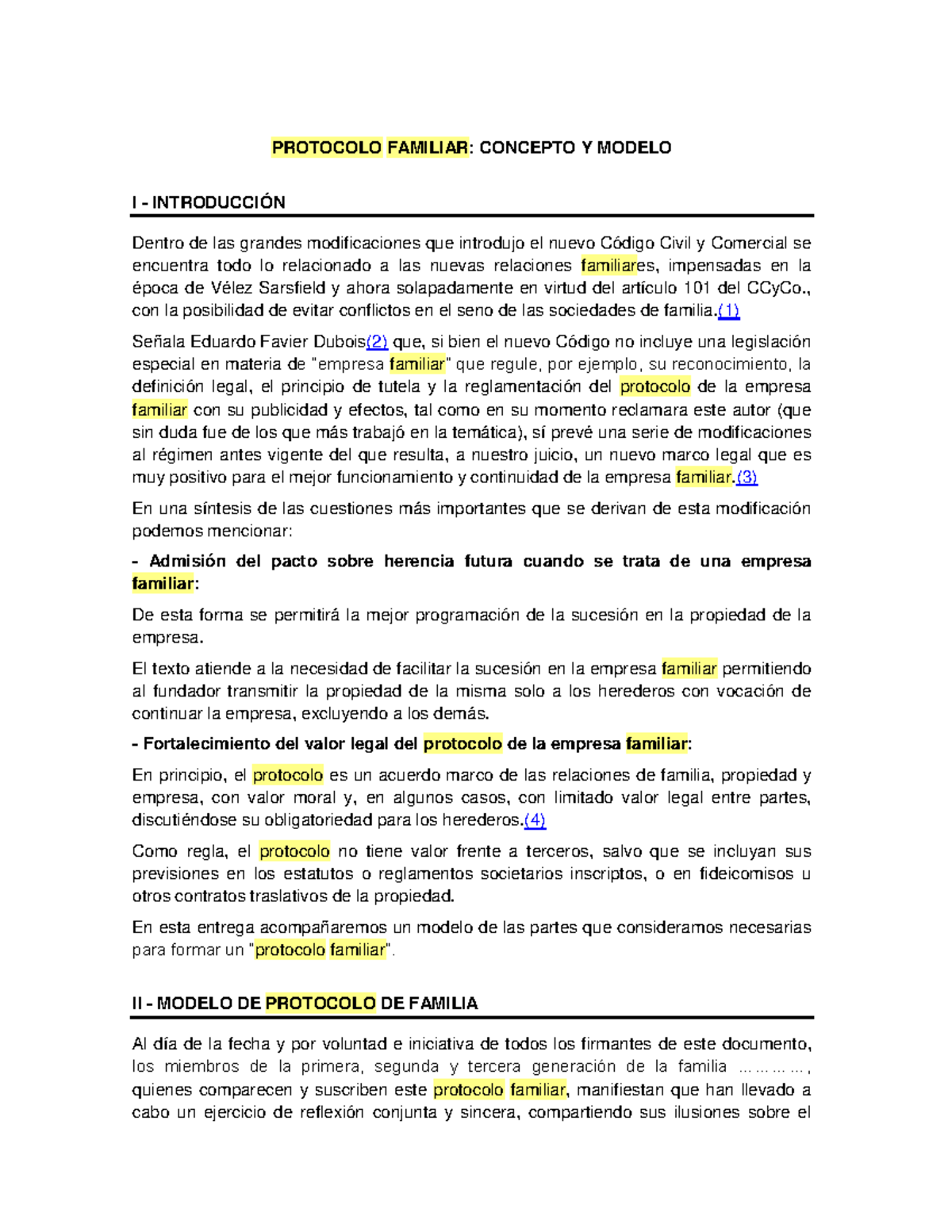 Protocolo Familiar: Concepto y Modelo I - Análisis y Reflexiones - Studocu