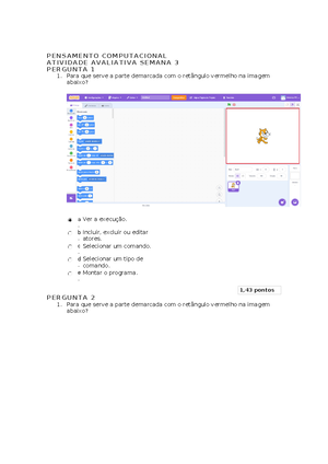 Atividades Avaliativas - Semana 1 - Quiz - Semana I – Pensamento ...