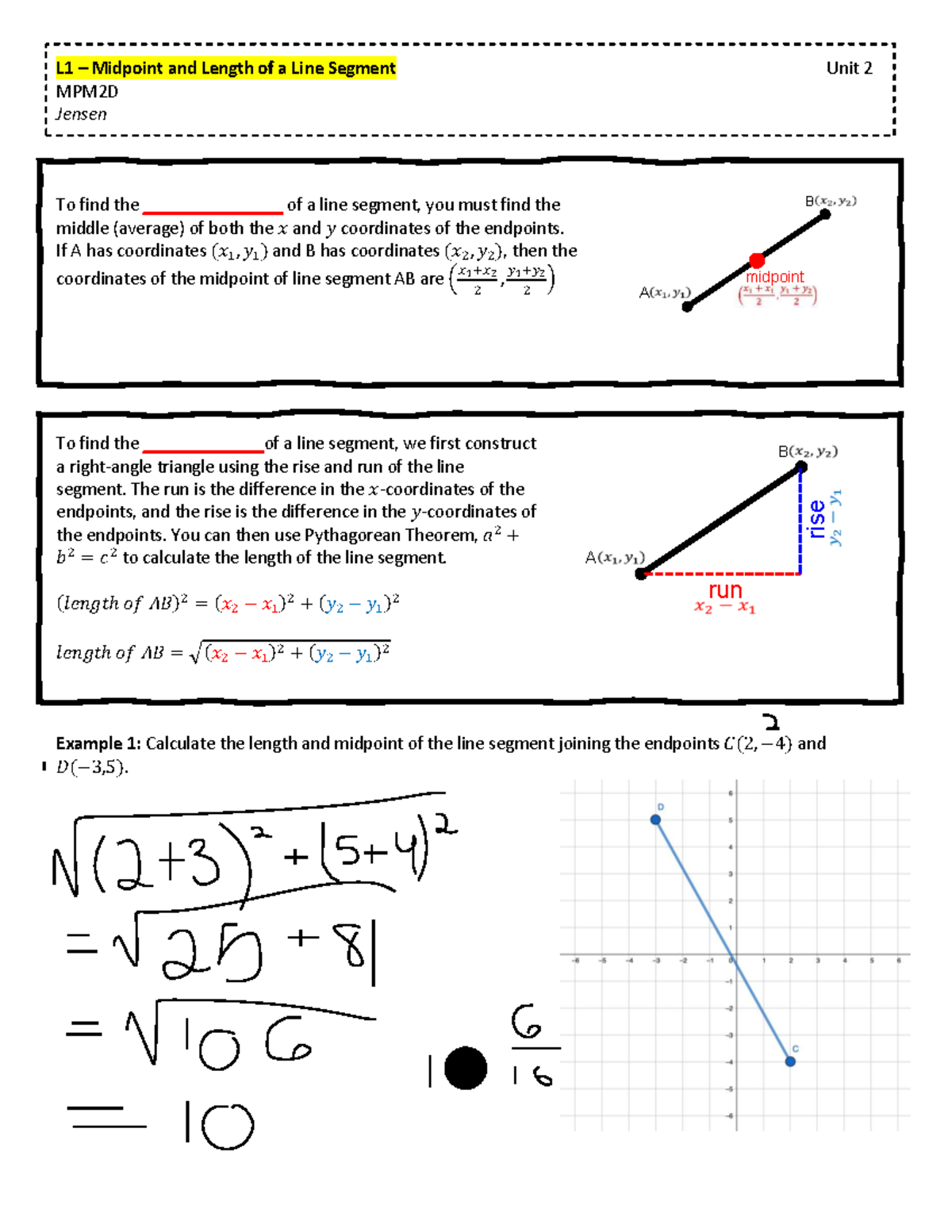 MPM2D L1 Midpoint and Length of a Line Segment Notes - Studocu