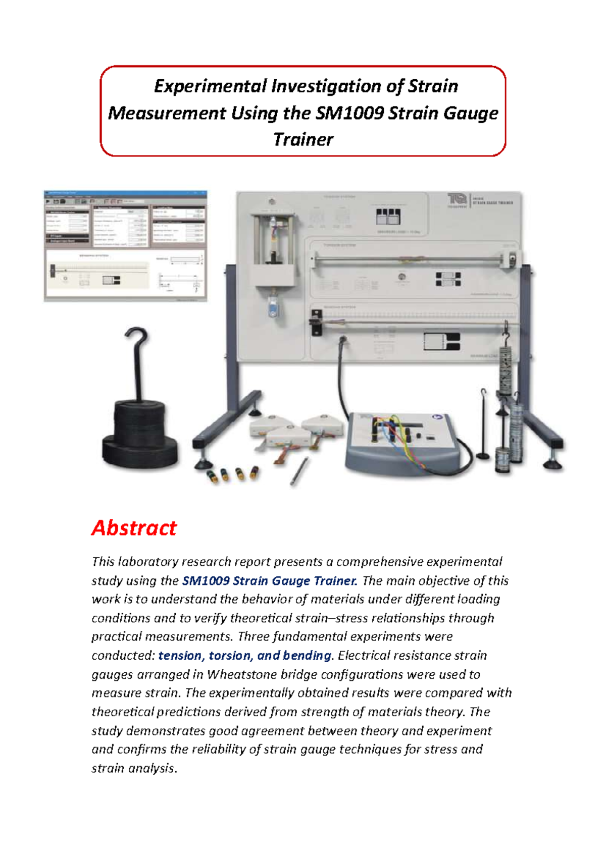 Experimental Study of Strain Measurement Using SM1009 Trainer - Studocu