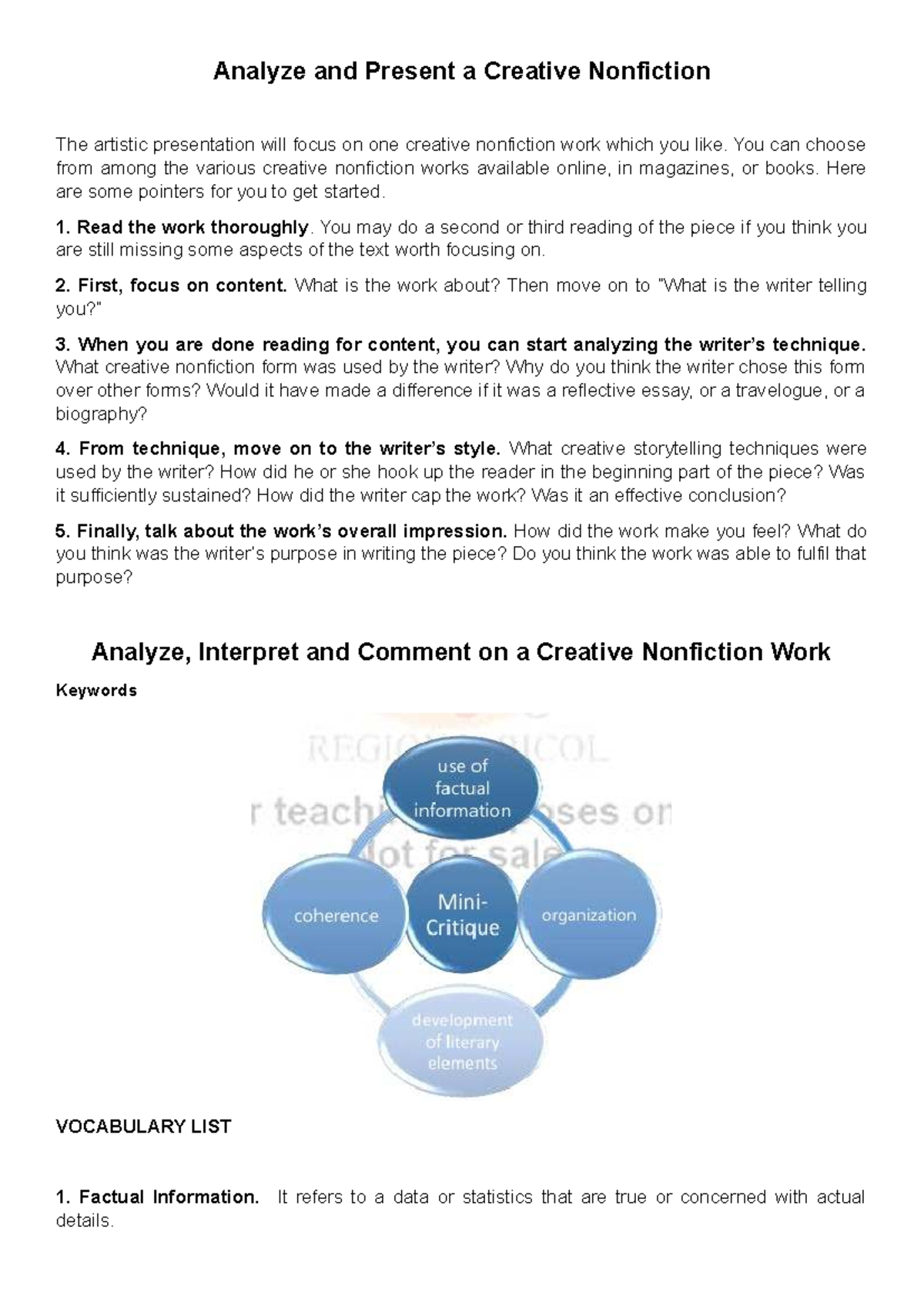Creative Nonfiction Analysis Guide (Humss) - Studocu