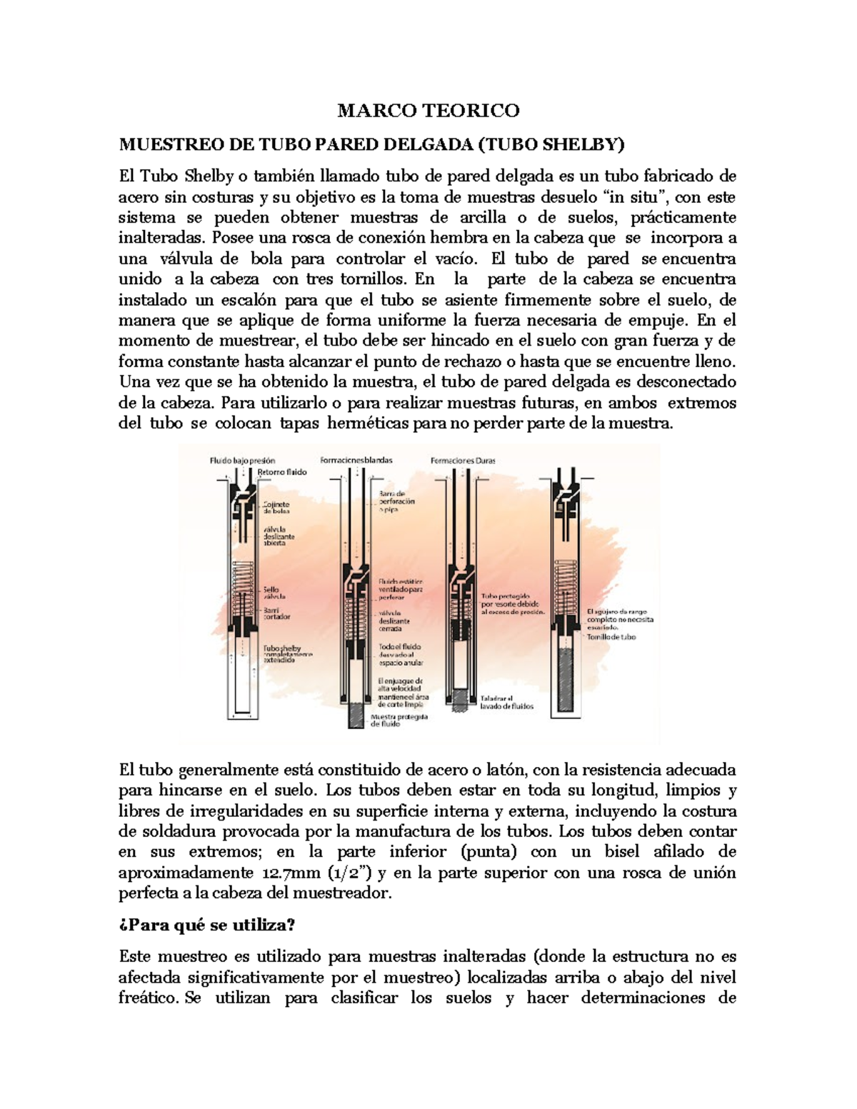 Marco Teórico sobre Muestreo con Tubo de Pared Delgada (TUBO SHEL ...