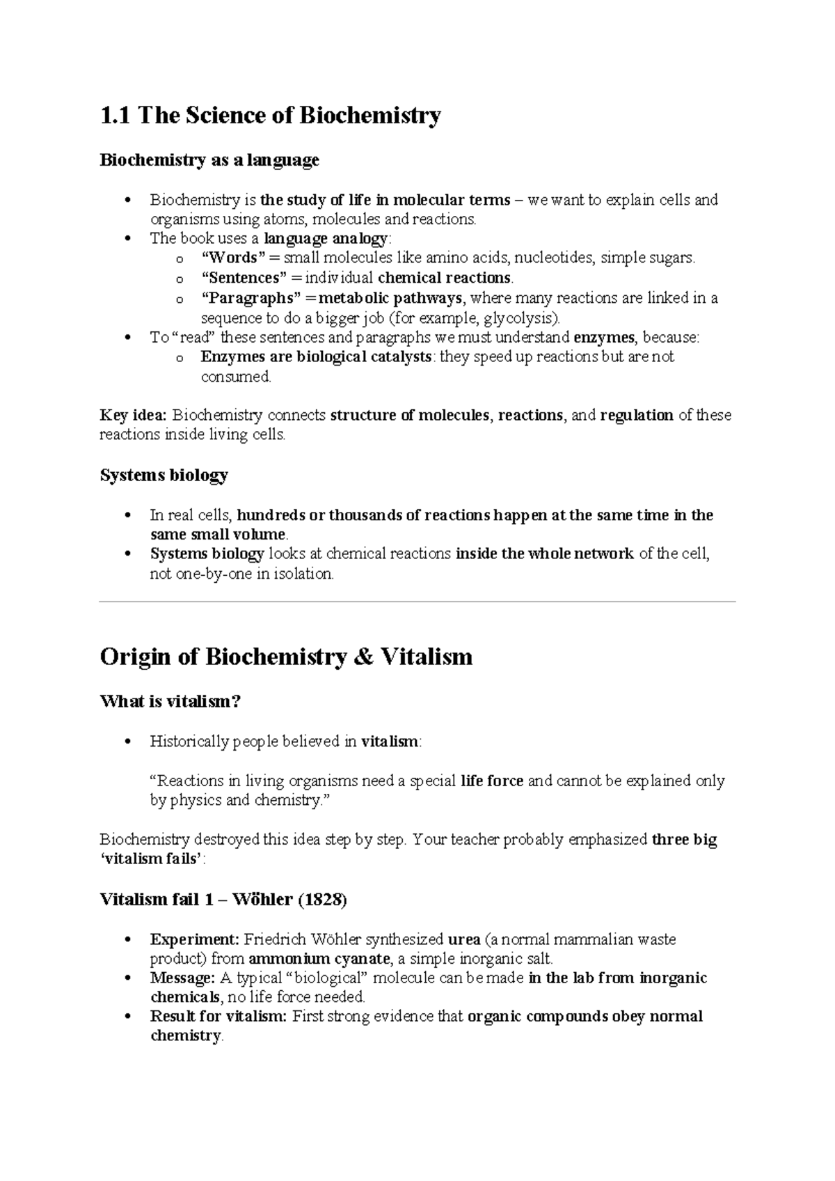 Biochemistry 101: Chapter 1 Summary and Key Concepts - Studocu
