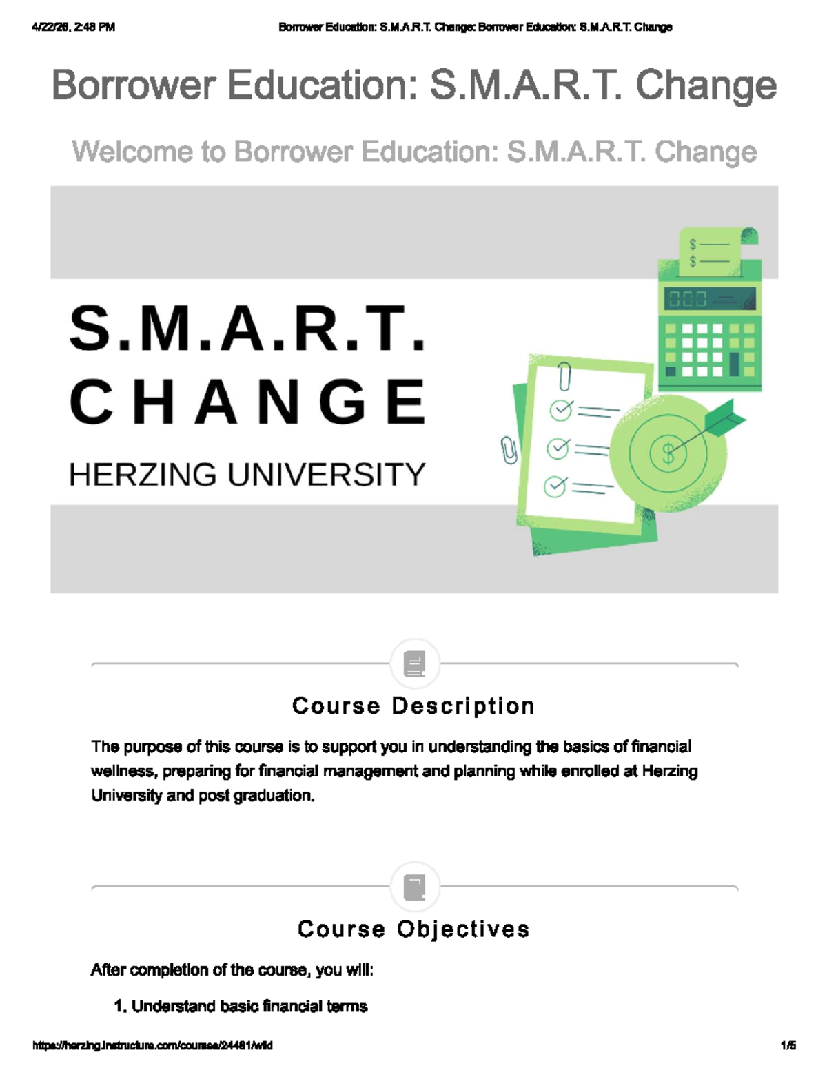 Borrower Education: S.M.A.R.T. Change Course Syllabus - Herzing ...