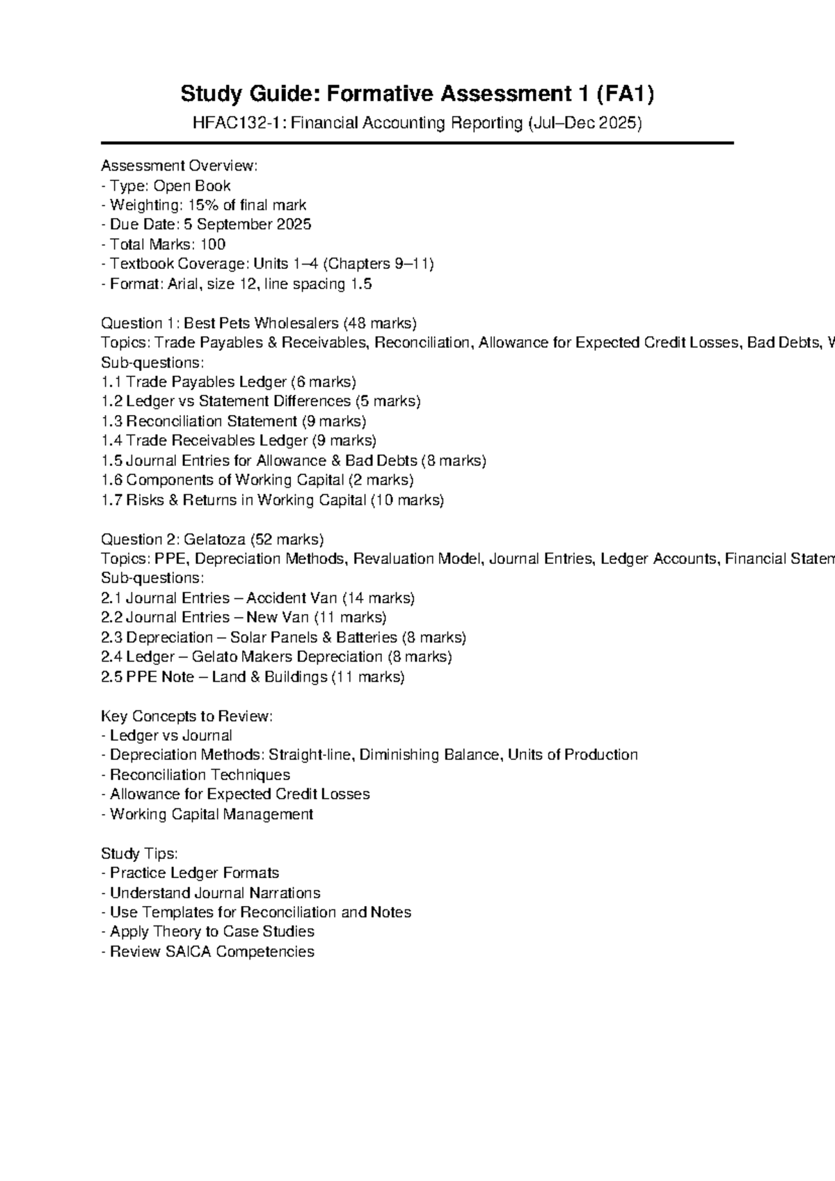Study Guide: FA1 Financial Accounting Reporting Overview 2025 - Studocu