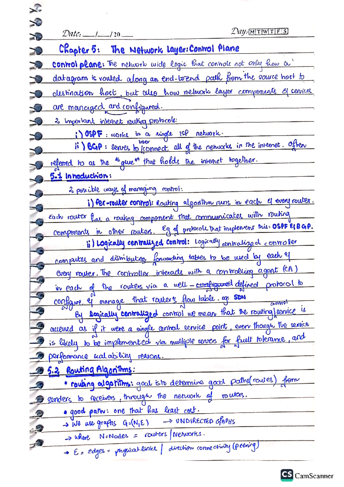 CN Ch 5 Control Plane Overview: Routing Protocols & Algorithms - Studocu