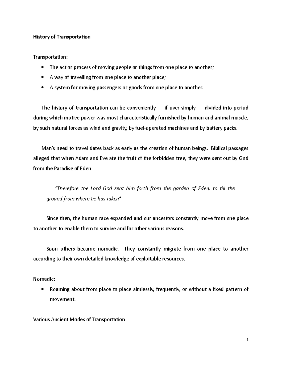 History-of-transportation - History of Transportation Transportation ...