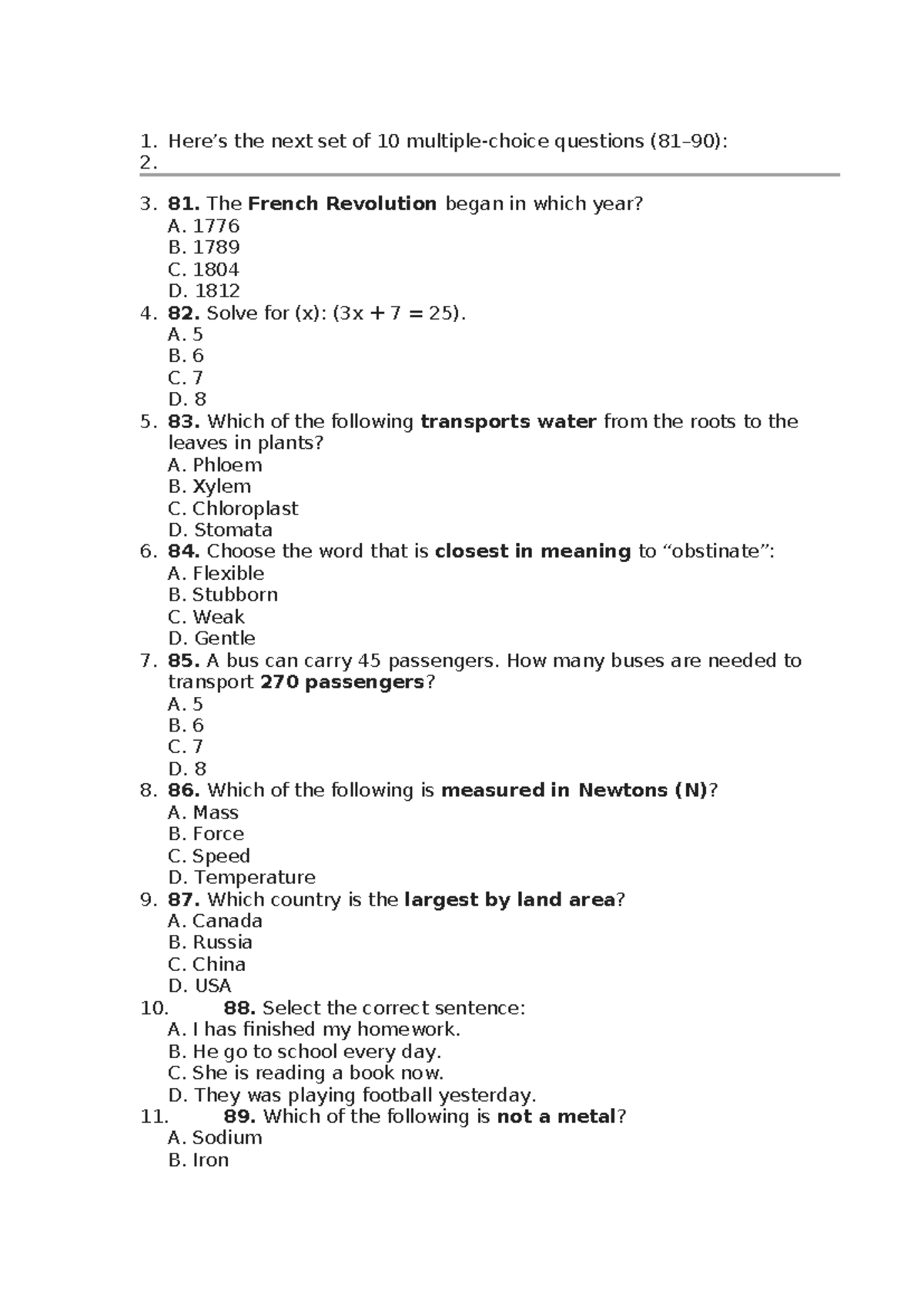 Quiz: 10 Questions on Science and History Topics - Studocu