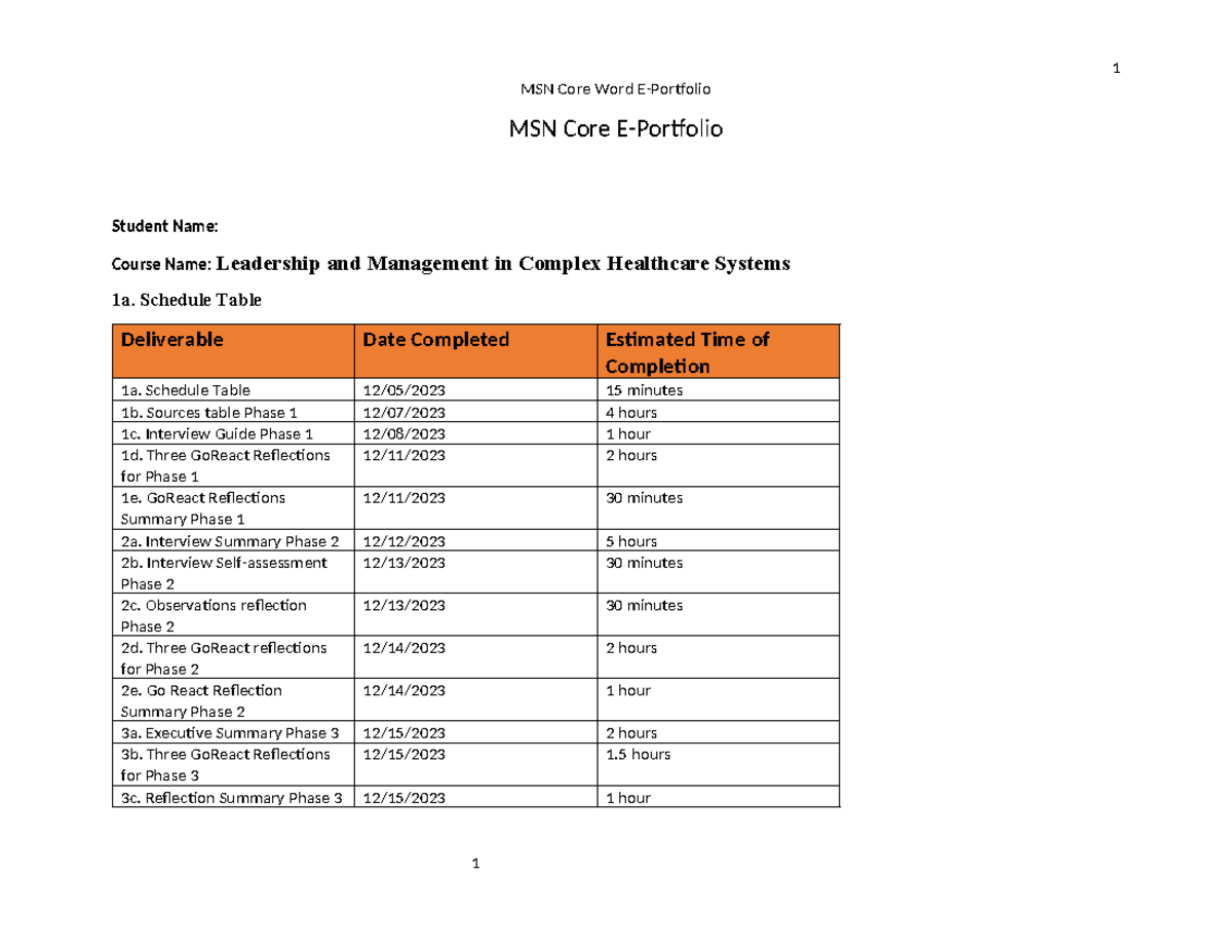 MSN CPE D030 - Core E-Portfolio for Leadership in Healthcare Systems ...