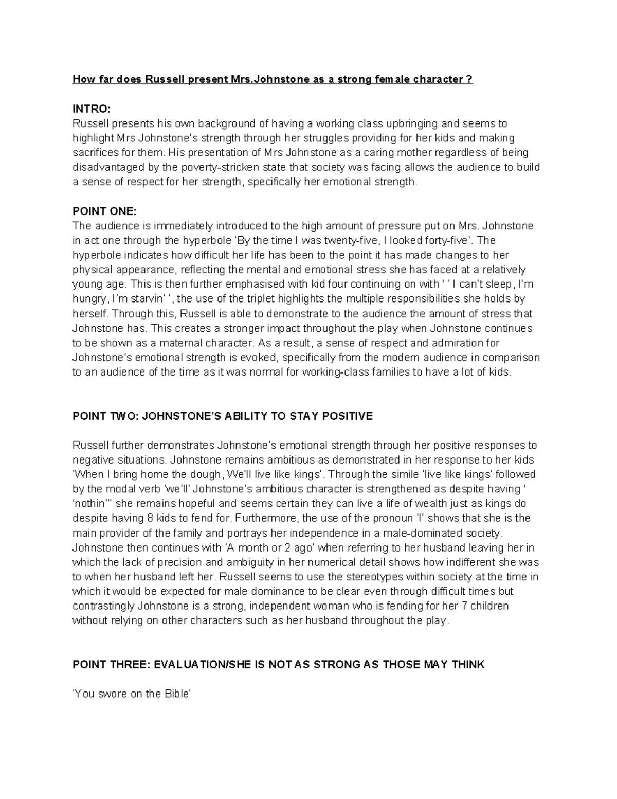Analyzing Mrs. Johnstone's Strength in Russell's Play: A Character ...