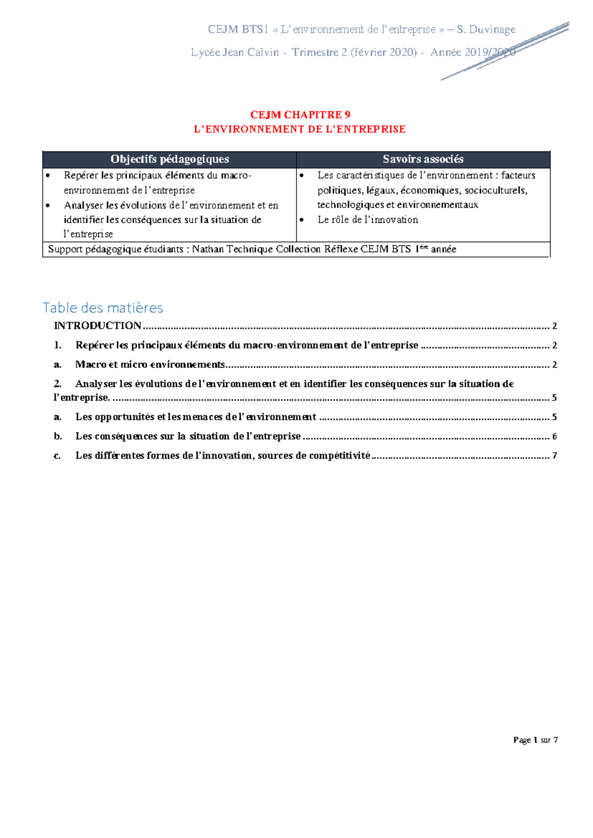 CEJM BTS1 Chap 9 - Analyse de l'environnement de l'entreprise - Studocu