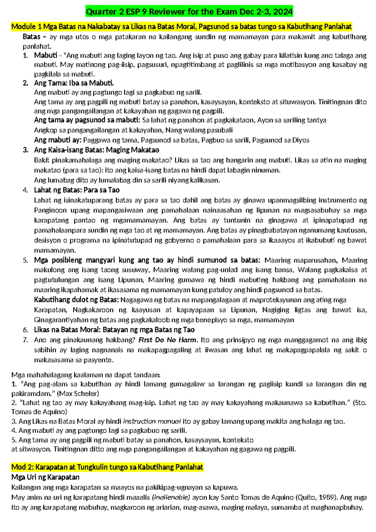 Es P 9 Q1 Module 1 - Edukasyon sa Pagpapakatao Unang Markahan – Modyul ...