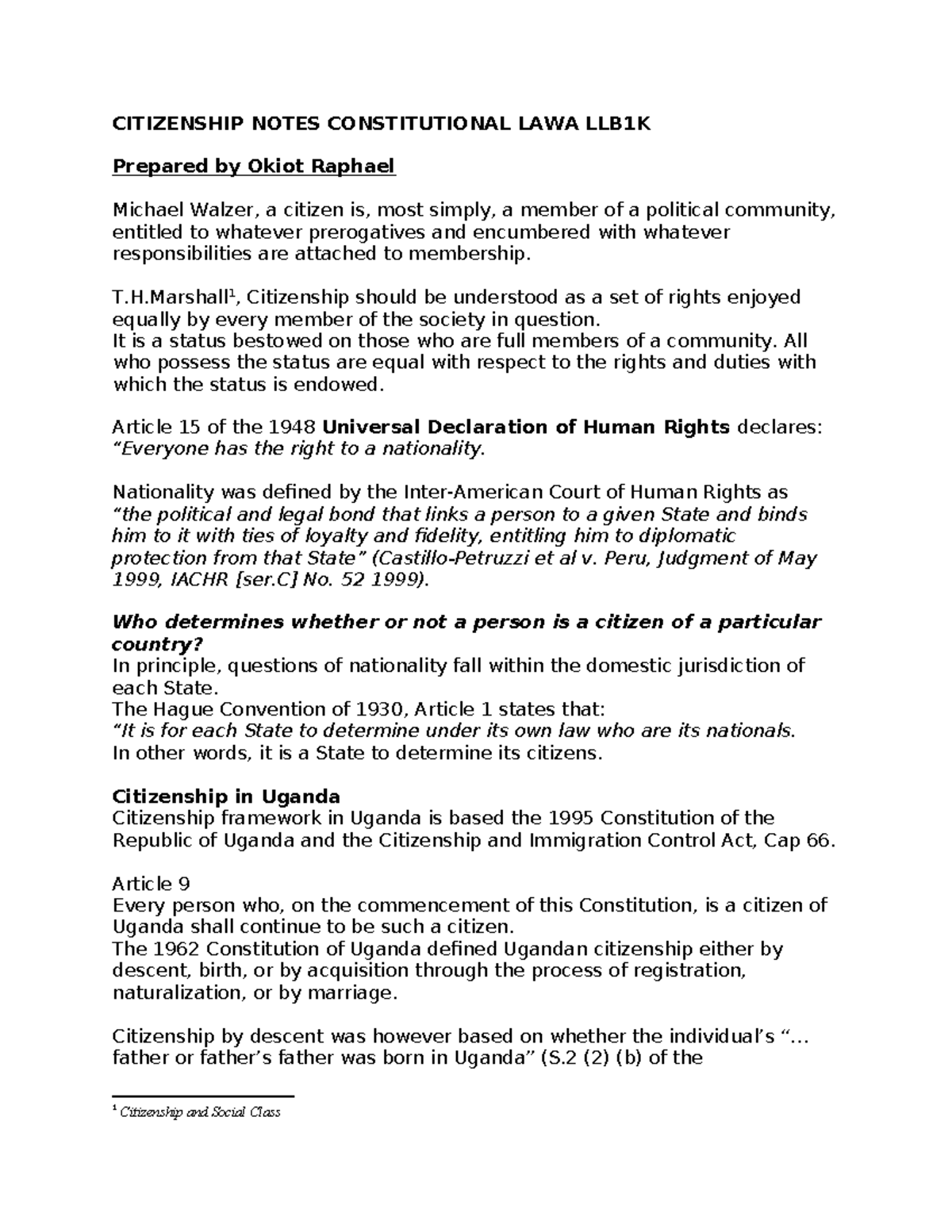CITIZENSHIP NOTES: CONSTITUTIONAL LAW LLB1K Overview - Studocu