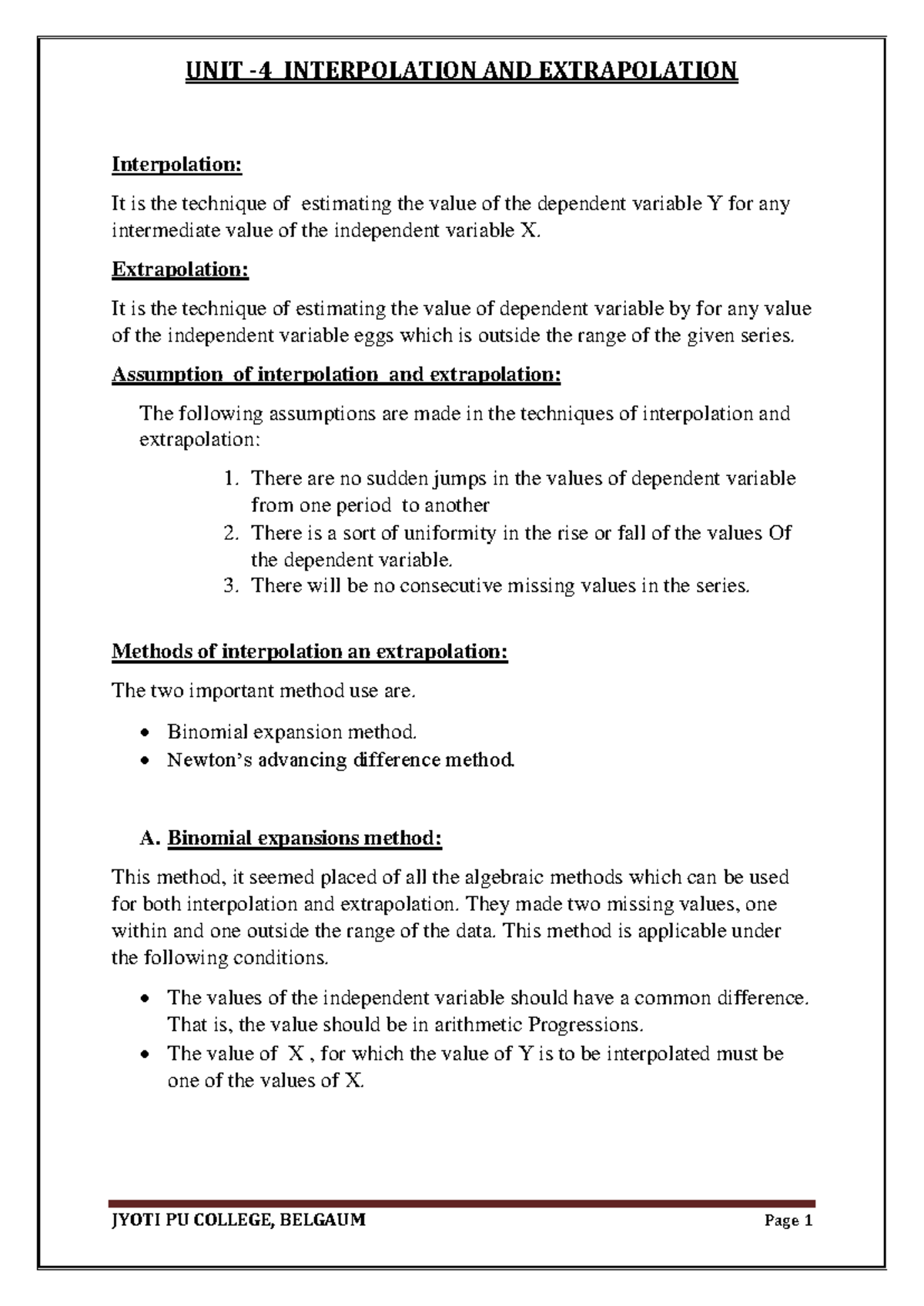 Unit 4: Interpolation and Extrapolation Techniques and Methods - Studocu