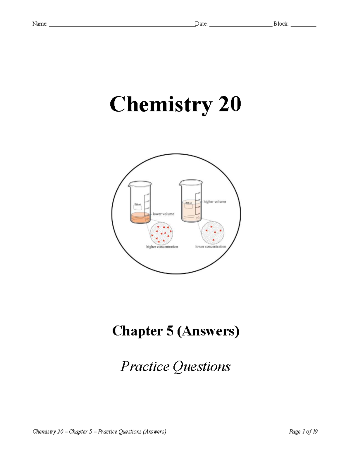 Chemistry 20 Chapter 5 Practice Questions (Answers) - Studocu